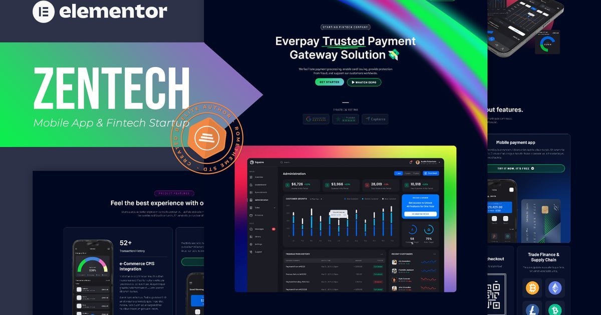 Download Zentech – Mobile App & Fintech Startup Elementor Template Kit WordPress Plugin ...